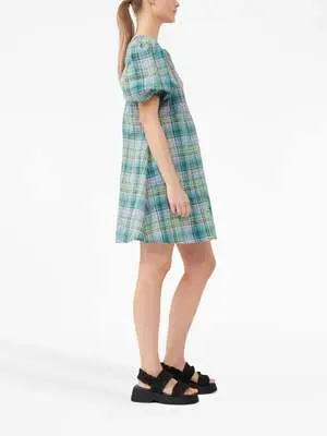 GANNI Check-pattern V-neck Minidress
