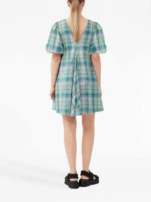 GANNI Check-pattern V-neck Minidress