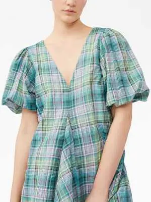 GANNI Check-pattern V-neck Minidress