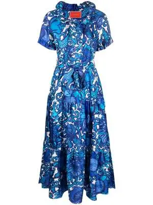 La DoubleJ Belted Mid-calf Dress - Blue