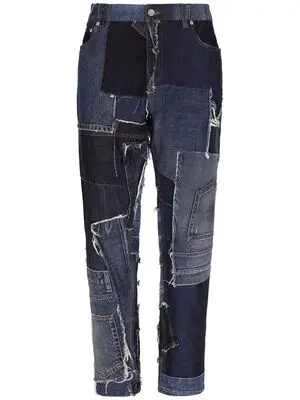 Dolce & Gabbana Patchwork-denim Tapered-leg Jeans
