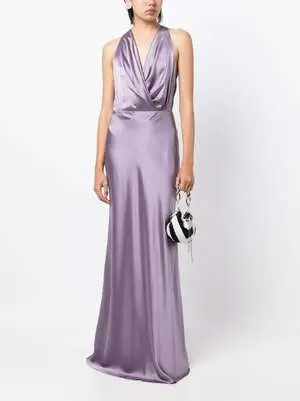 Michelle Mason Draped Halterneck Gown - Purple