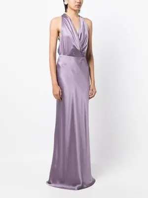 Michelle Mason Draped Halterneck Gown - Purple