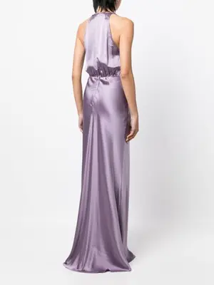 Michelle Mason Draped Halterneck Gown - Purple