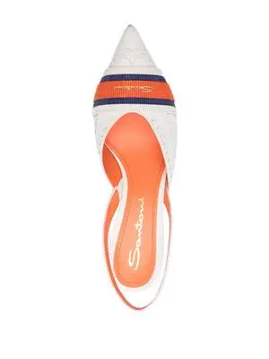Santoni 75mm Logo-tape Slingback Pumps