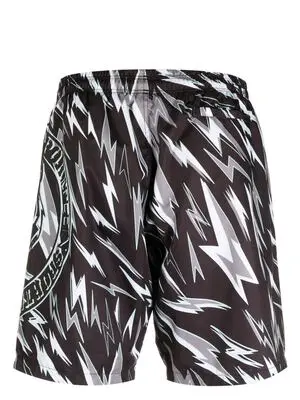 PLEIN SPORT Lightning-print Swim Shorts - Black