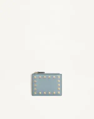 Valentino Garavani Rockstud Grainy Calfskin Cardholder With Zip Stone