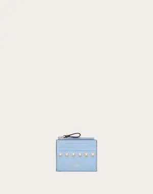 Valentino Garavani Rockstud Calfskin Cardholder With Zip Azure