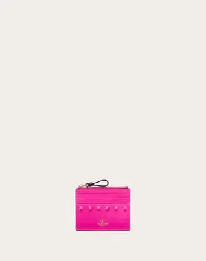 Valentino Garavani Rockstud Calfskin Cardholder With Zip Pink Pp