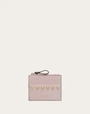 Valentino Garavani Rockstud Calfskin Cardholder With Zip Rose Quartz