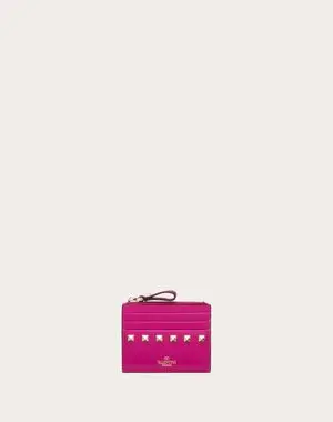 Valentino Garavani Rockstud Calfskin Cardholder With Zip Rose Violet