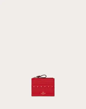 Valentino Garavani Rockstud Calfskin Cardholder With Zip Rouge Pur