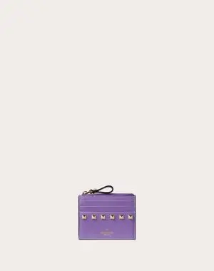 Valentino Garavani Rockstud Calfskin Cardholder With Zip Wisteria
