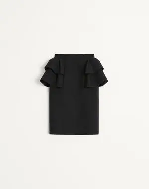 Valentino Garavani Crepe Couture Midi Skirt With Satin Flounce And Velvet Bow Belt