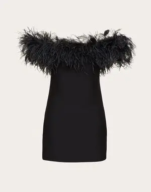 Valentino Garavani Crepe Couture Dress With Feather Embroidery