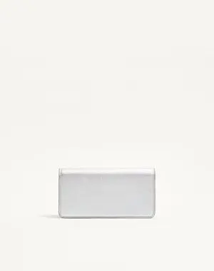 Valentino Garavani Vlogo Signature Metallic Grainy Calfskin Wallet With Chain - Silver