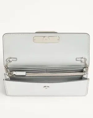 Valentino Garavani Vlogo Signature Metallic Grainy Calfskin Wallet With Chain - Silver