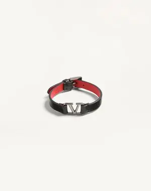 Valentino Garavani Vlogo Signature Leather Bracelet - Black/pure Red