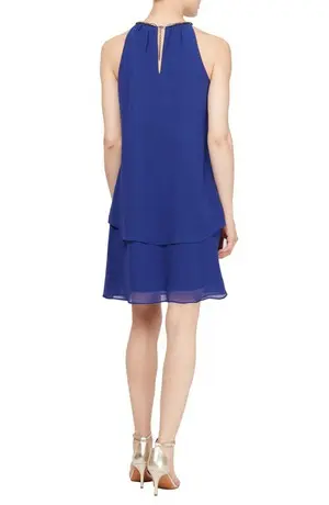 Slny Halter Neck Layered Chiffon Shift Dress - Iris | Editorialist