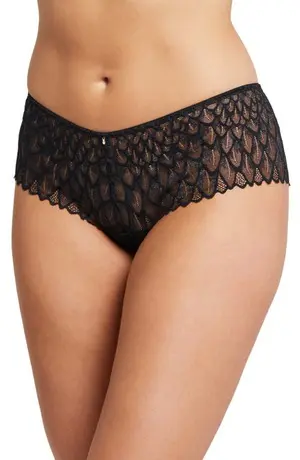 MONTELLE INTIMATES Feather Lace Brazilian Briefs - Black