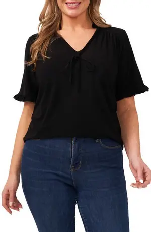 CECE DUPRAZ CeCe Ruffle Tie Neck Top Rich Black