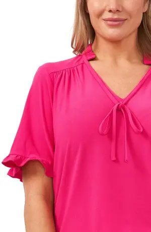 CECE DUPRAZ Ruffle Tie Neck Top - Rose Pink