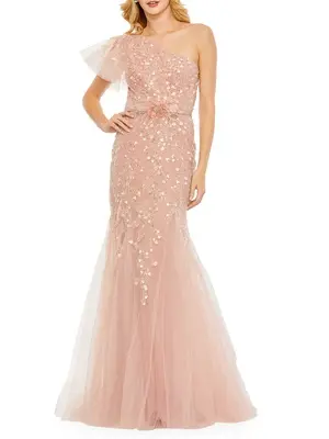 Mac Duggal Evening Embellished One-shoulder Gown