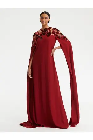 Oscar De La Renta Illusion Neck Sequin Embroidered Caftan