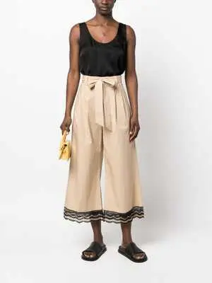 TWINSET Lace-trimmed Wide-leg Trousers - Neutrals