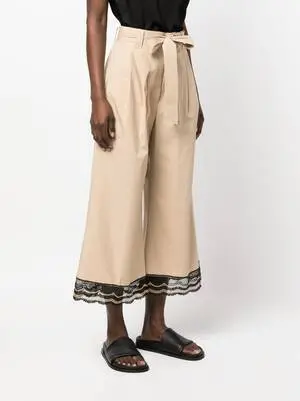 TWINSET Lace-trimmed Wide-leg Trousers - Neutrals
