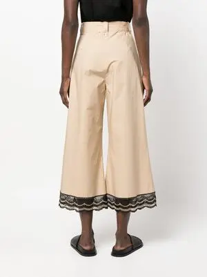 TWINSET Lace-trimmed Wide-leg Trousers - Neutrals