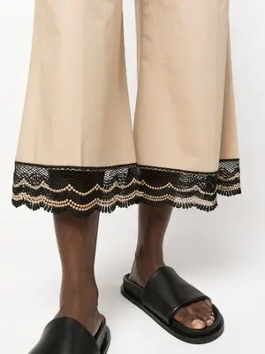 TWINSET Lace-trimmed Wide-leg Trousers - Neutrals