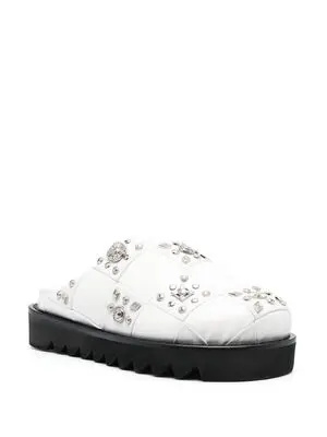 Toga Stud-embellished Leather Slippers - White