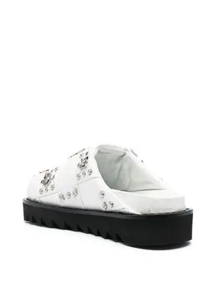 Toga Stud-embellished Leather Slippers - White