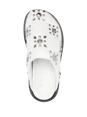 Toga Stud-embellished Leather Slippers - White
