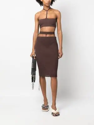 ANDREĀDAMO Ribbed-knit Pencil Skirt - Brown