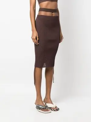 ANDREĀDAMO Ribbed-knit Pencil Skirt - Brown