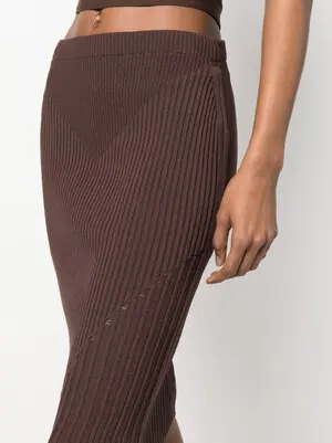 ANDREĀDAMO Ribbed-knit Pencil Skirt - Brown
