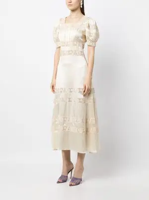 Shrimps Cressida Lace-Panelling Midi Dress - Neutrals | Editorialist
