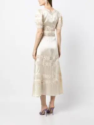 Shrimps Cressida Lace-Panelling Midi Dress - Neutrals | Editorialist
