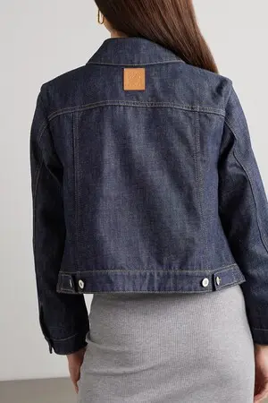 Loewe Trapeze Cropped Leather-trimmed Denim Jacket - Blue