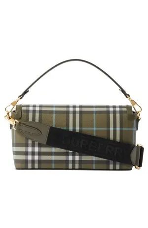 Burberry Check & Leather Crossbody Bag - Olive Green