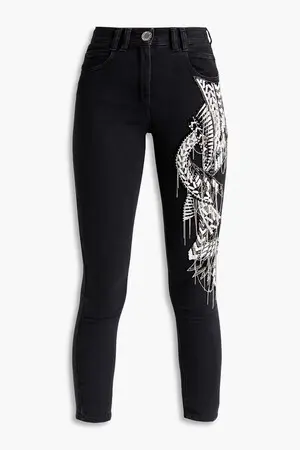 Balmain Embroidered Embellished High-rise Slim-leg Jeans