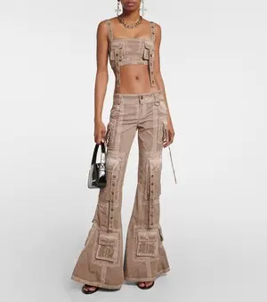 Blumarine Embellished Low-rise Flared Jeans - Neutrals