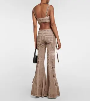 Blumarine Embellished Low-rise Flared Jeans - Neutrals