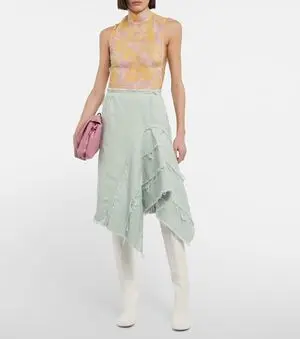 Dries Van Noten Distressed Denim Midi Skirt