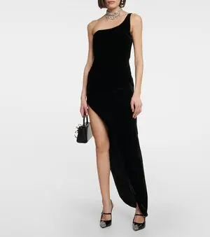 Alessandra Rich One-shoulder Velvet Maxi Dress