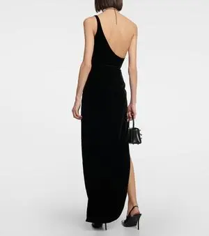 Alessandra Rich One-shoulder Velvet Maxi Dress