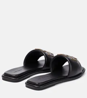 Tory Burch Double T Leather Slides - Black