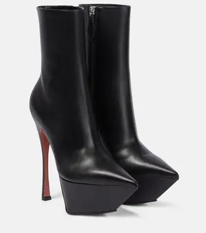 Amina Muaddi Yigit Leather Platform Ankle Boots